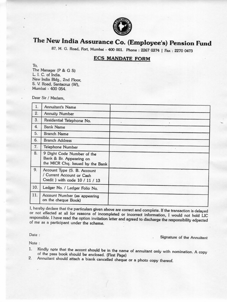 ECS Mandate Form | PDF