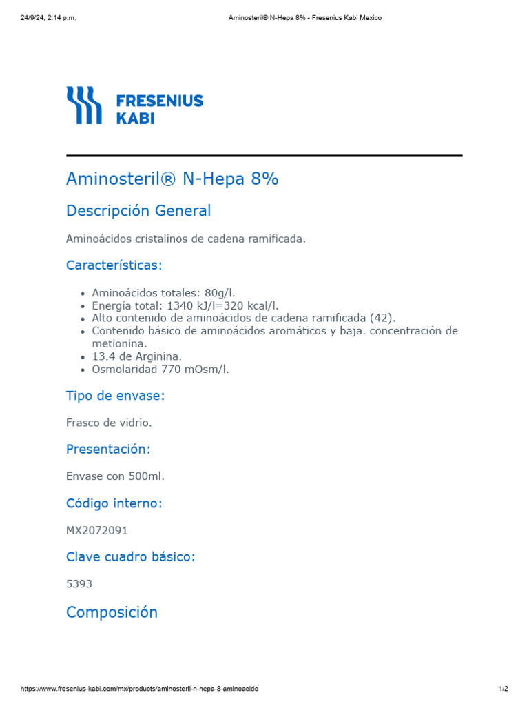 Aminosteril® N-Hepa 8% - Fresenius Kabi Mexico | PDF