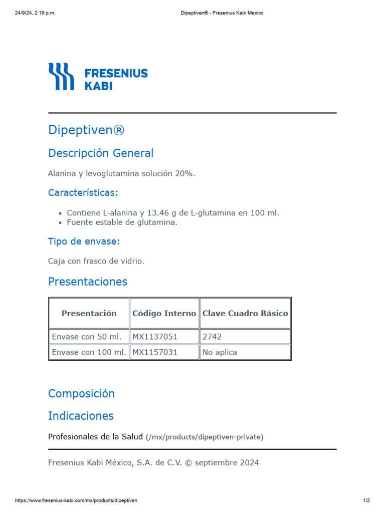 Dipeptiven® - Fresenius Kabi Mexico | PDF