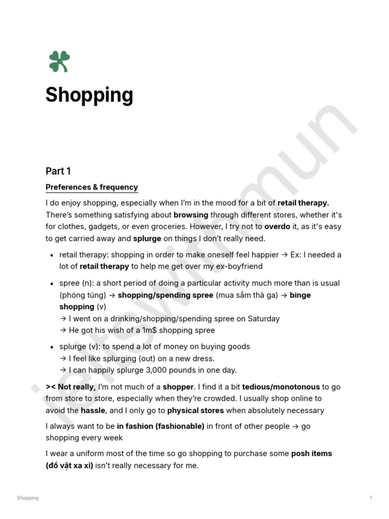 SPEAKING Shopping Ieltswithmun | PDF