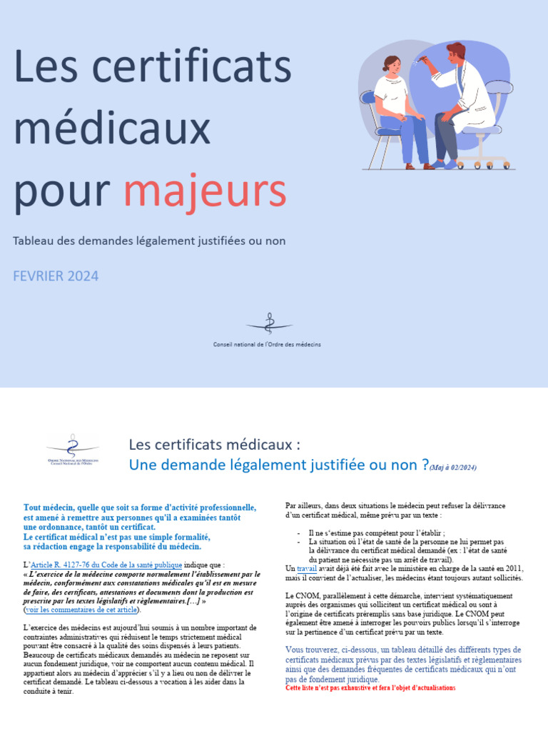Cnom Tableau Certificats Medicaux Majeurs | PDF