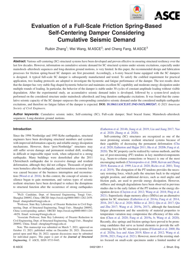 Evaluation of A Full-Scale Friction Spring-Based | PDF