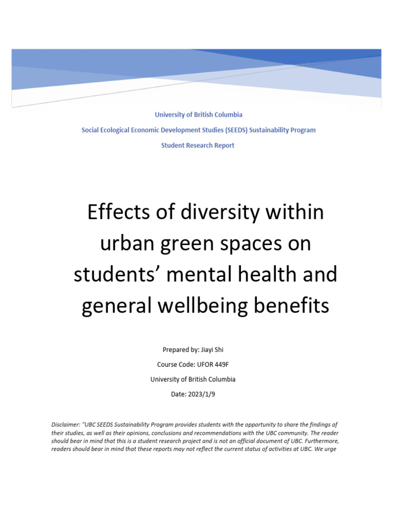 Effects of Diversity Within Urban Green Spaces Final Report | PDF