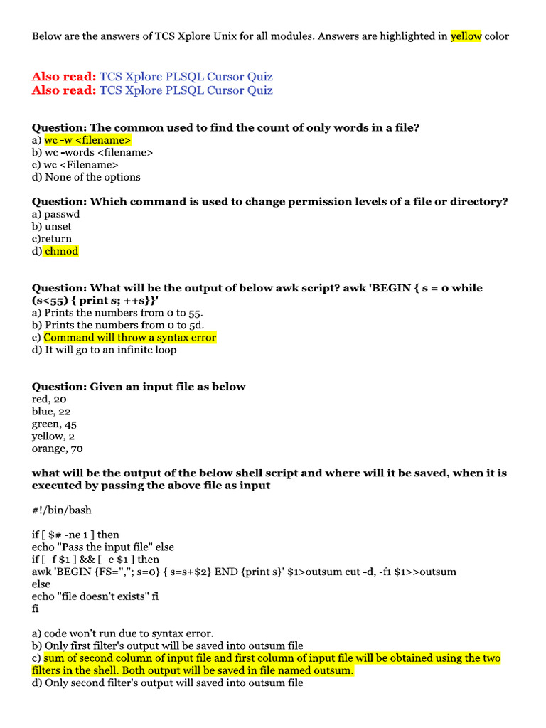 TCS Xplore Unix | PDF