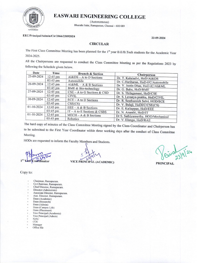 Circular - First Class Committee Meeting | PDF