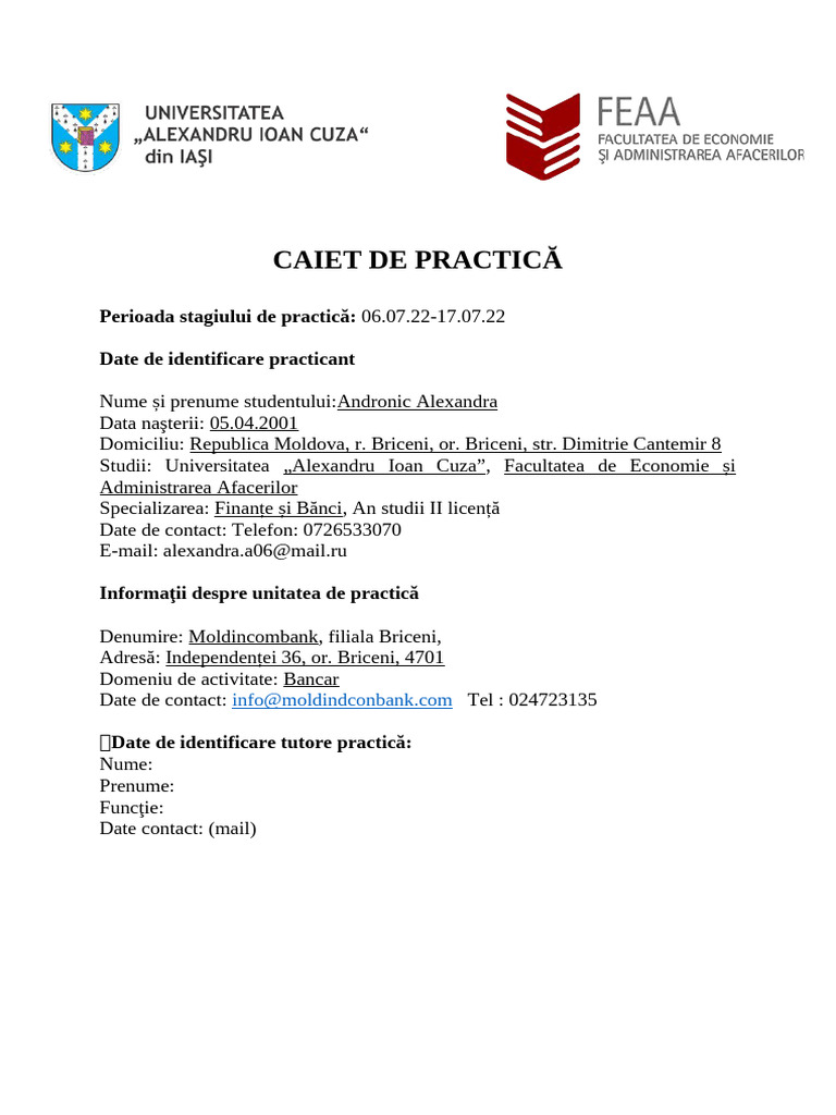 Caiet de Practica | PDF