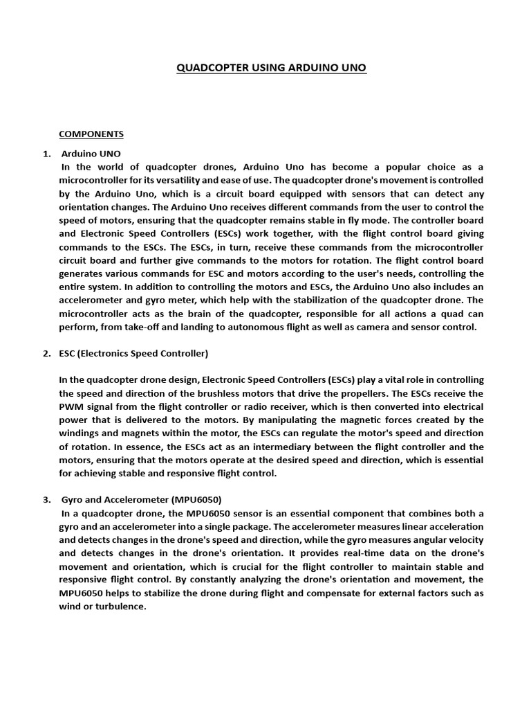 Quadcopter Using Arduino Uno | PDF