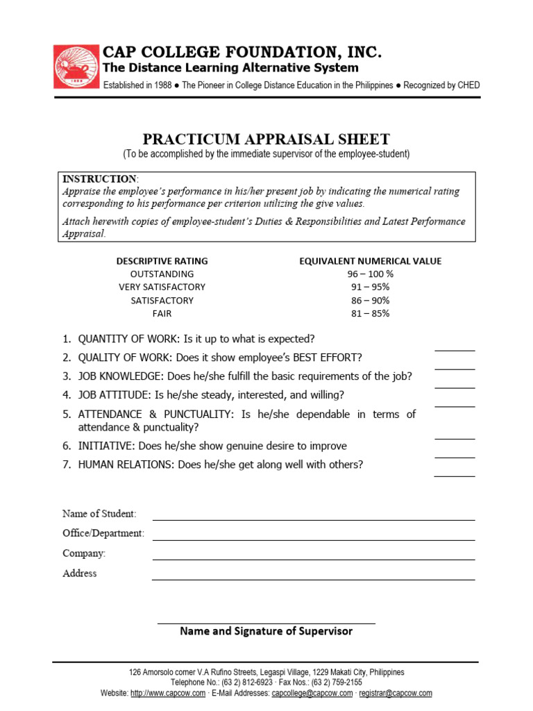 Practicum Appraisal Form | PDF | Career & Growth