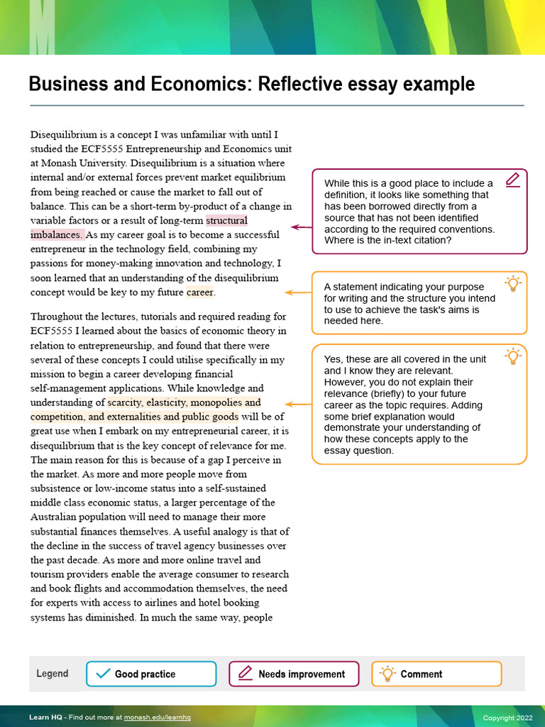 Business and Economics Reflective Essay Example | PDF
