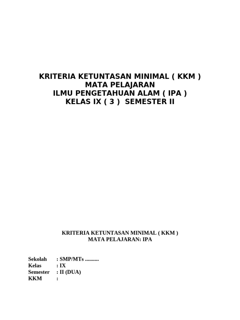 KKM Kelas IX | PDF