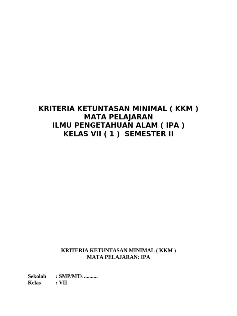 KKM Kelas VII | PDF