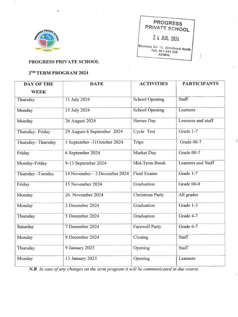 2nd Term Program 2024 | PDF