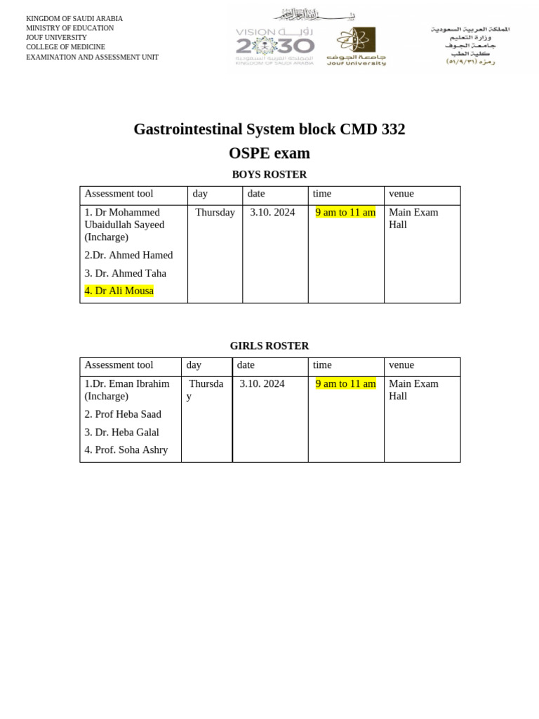 Git Ospe Exam Roster 2024-25 | PDF