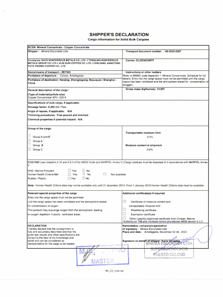 1c. Shipper's Declaration & Pre-Shipment Documents | PDF