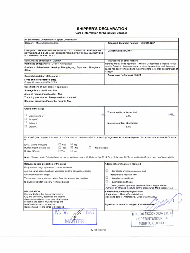 1b. Shipper's Declaration & Pre-Shipment Documents | PDF