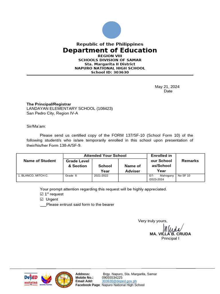 Request-Form SF10 | PDF