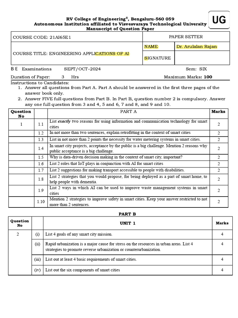 Engg. Applications of AI Model QP | PDF | Traffic Congestion | Art