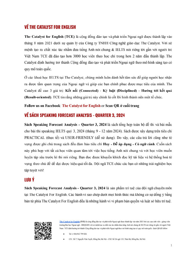 Updating Ielts Speaking Forecast Quy 32024 The Catalyst For English 1600 PDF - Gdrive.vip | PDF
