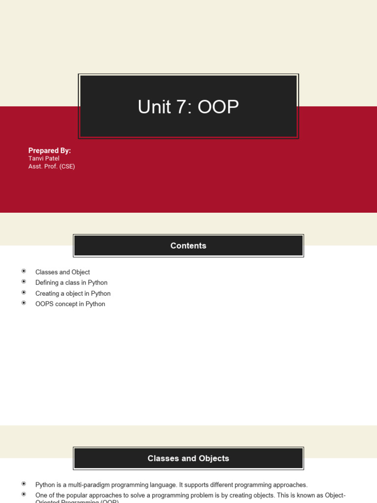 Unit 7 Oop Pdf Class Computer Programming Object Oriented