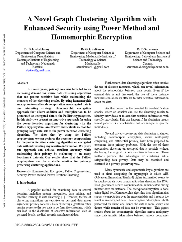 A Novel Graph Clustering Algorithm With Enhanced Security Using Power ... A Novel Graph Clustering Algorithm With Enhanced Security Using Power ...