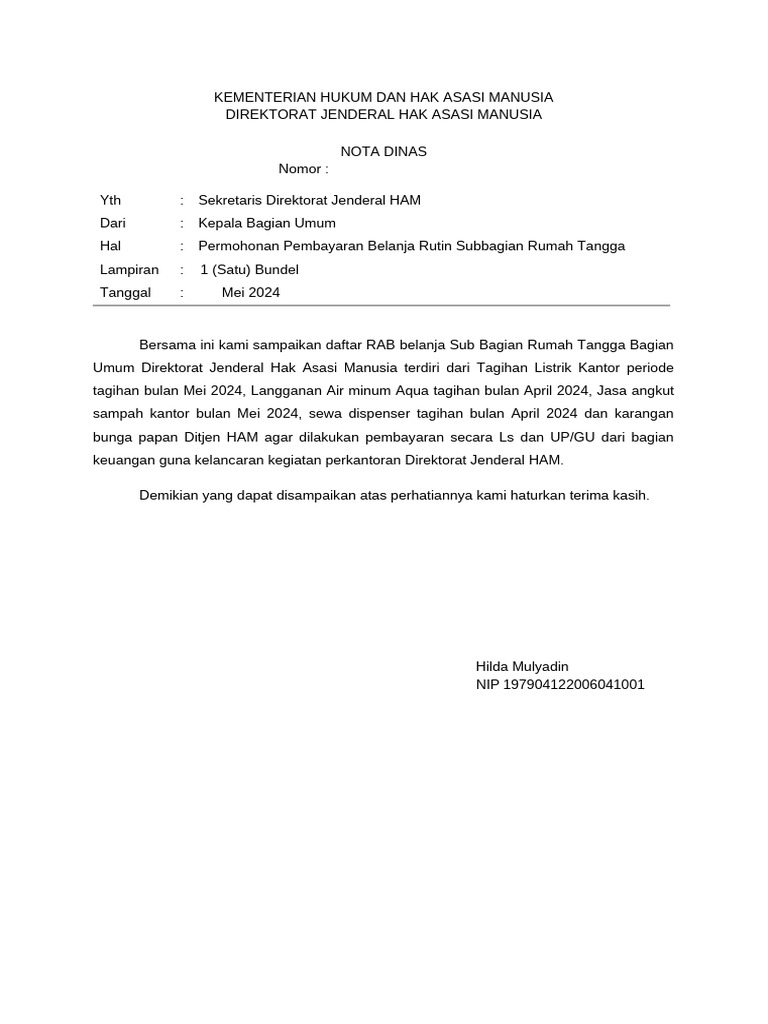 NODIN SPJ Rutin Ke Bagian Keuangan Rumah Tangga Bulan Mei 2024 ...