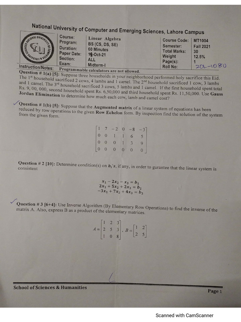 La Mid 1 Fall 2021 | PDF