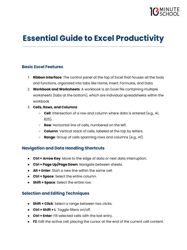 Essential Guide To Excel Productivity Pdf Microsoft Excel Page Layout