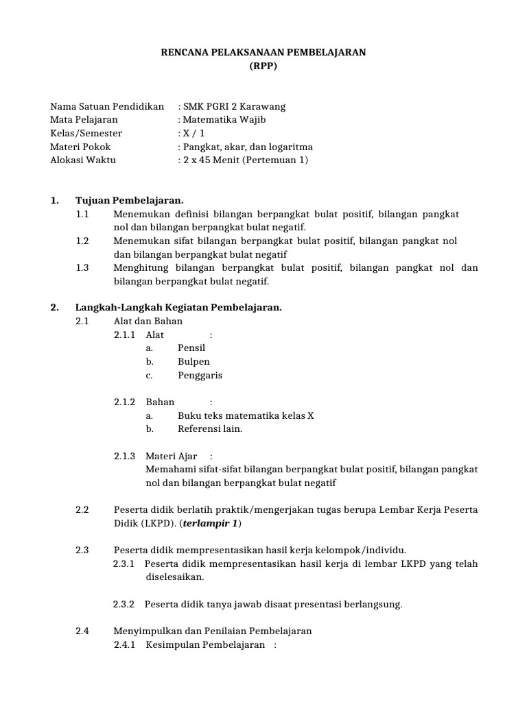 Contoh RRP PGRI 2 | PDF