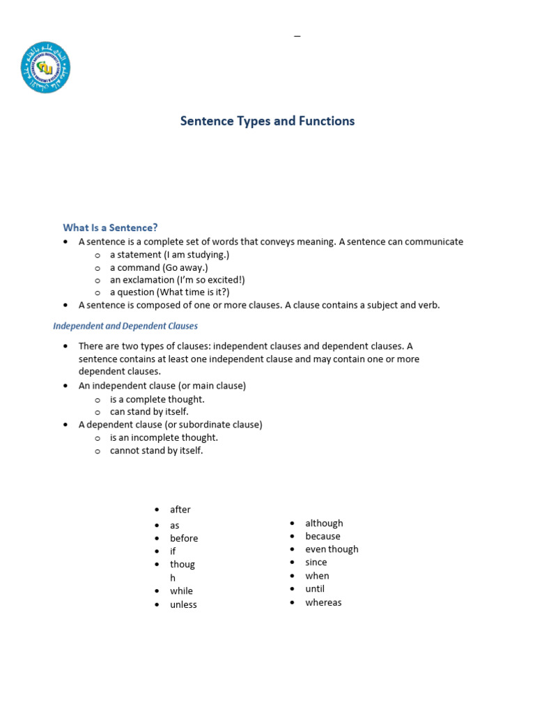 Handout 1 - Types of Sentences | PDF