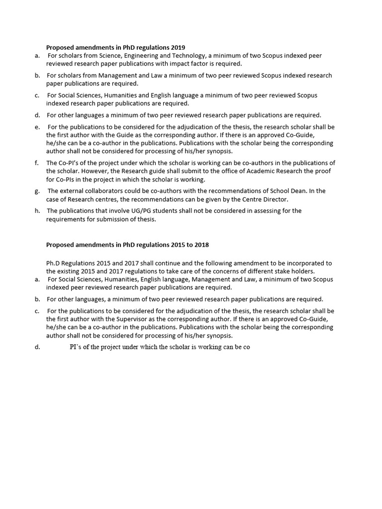 Amendments in Ph.D. Regulations 2015 and 2019 | PDF