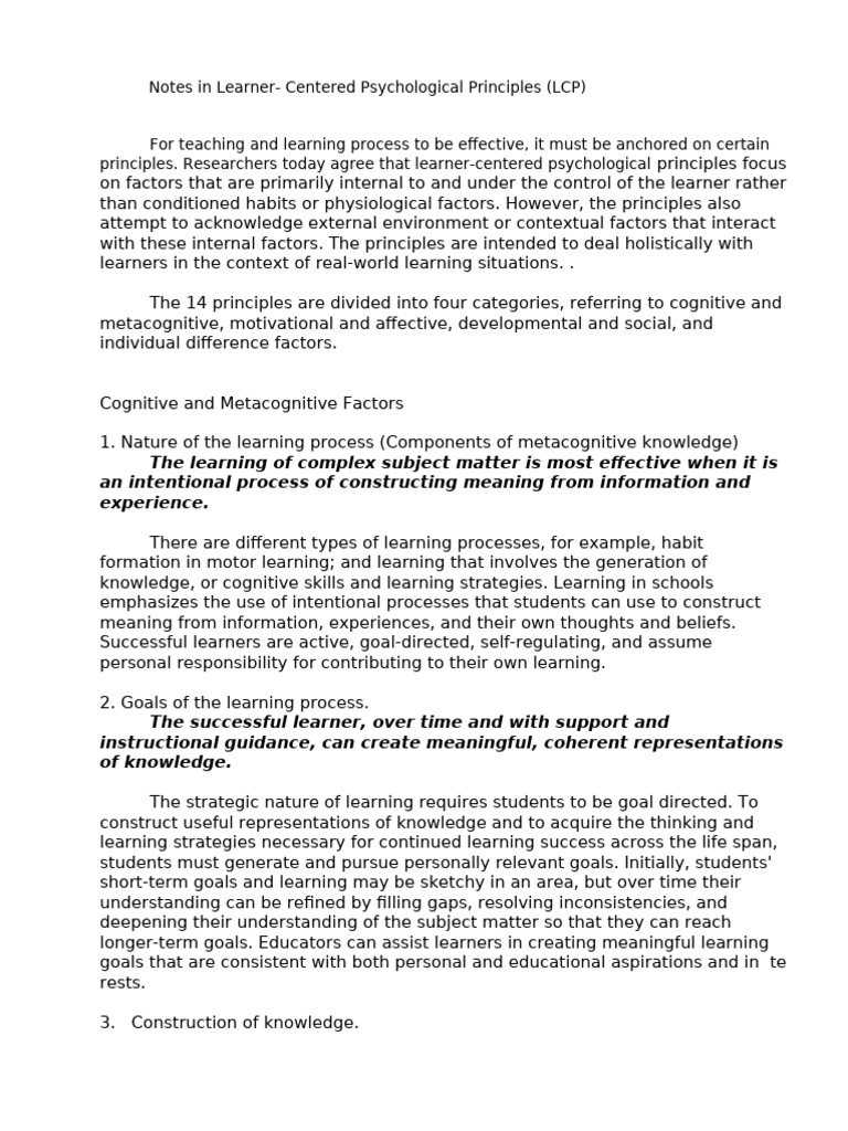 Learner Centered Psychological Principles Student | PDF | Learning ...