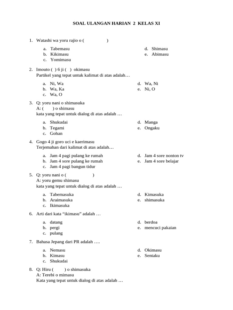 Soal Ulangan Harian 2 Kelas Xi | PDF
