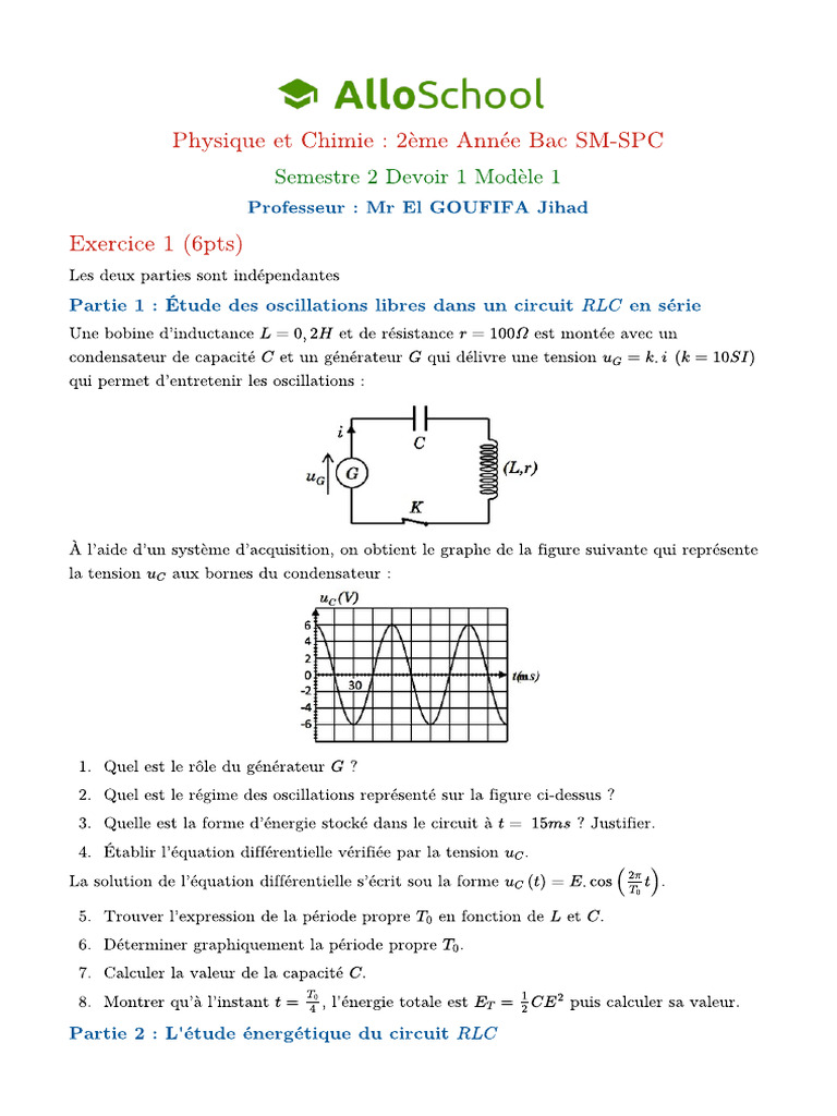 PC 2bac SM SPC Semestre 2 Devoir 1 Modele 1 4 | PDF