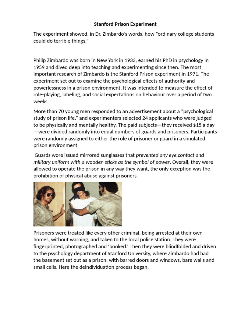 Stanford Prison Experiment | PDF