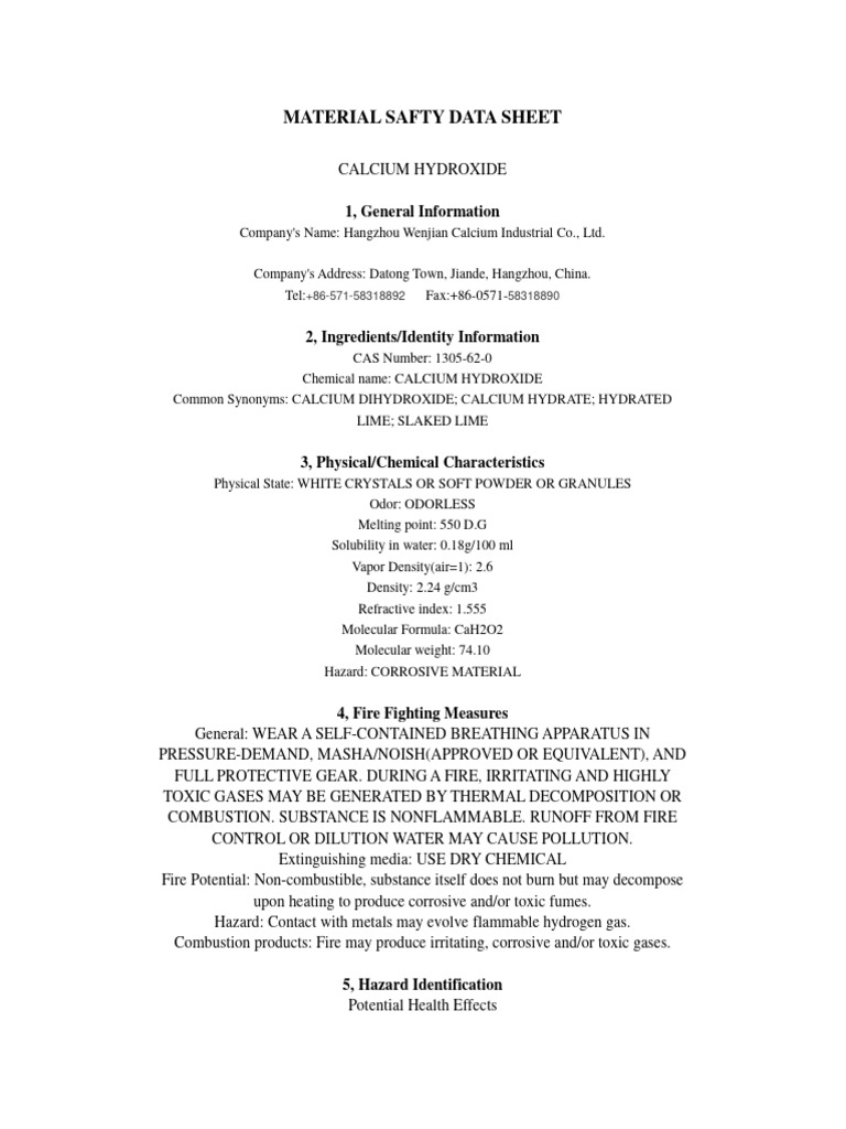 Material Safty Data Sheet: 1, General Information | PDF