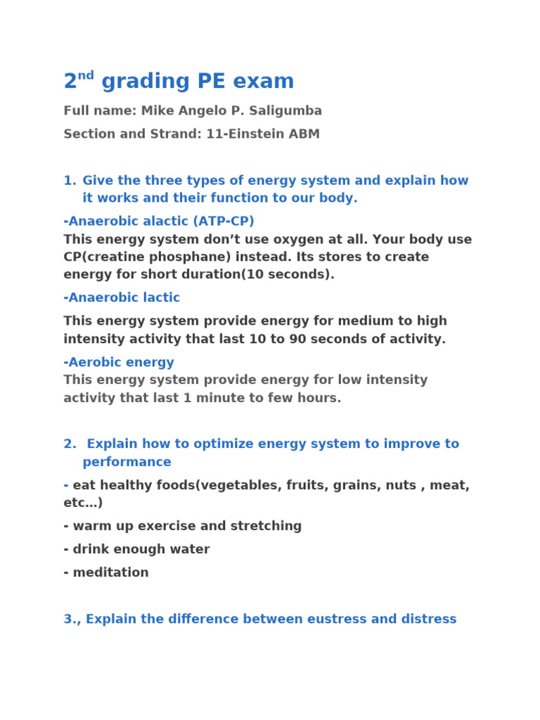 2 Grading PE Exam: Full Name: Mike Angelo P. Saligumba Section and ...