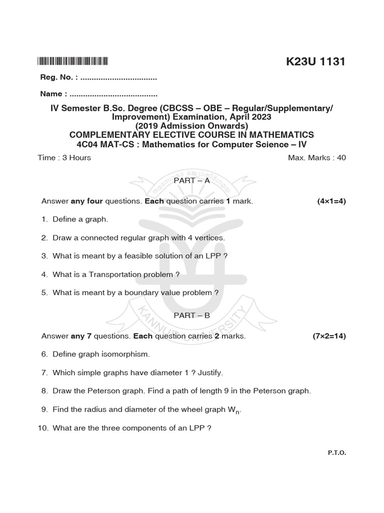Mathematics For Computer Science - IV-Semester 4-2023-1688974103 | PDF ...