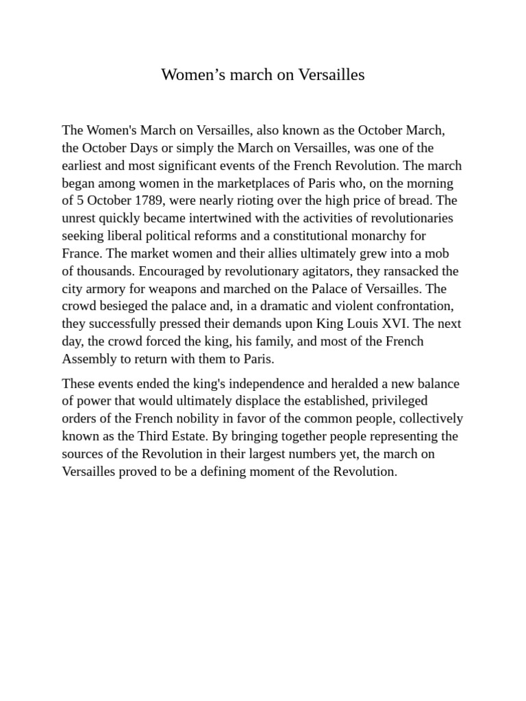 Womens March On Versailles | PDF