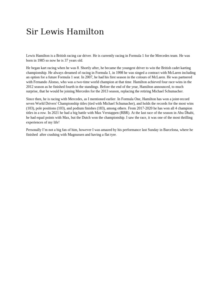 Sir Lewis Hamilton | PDF