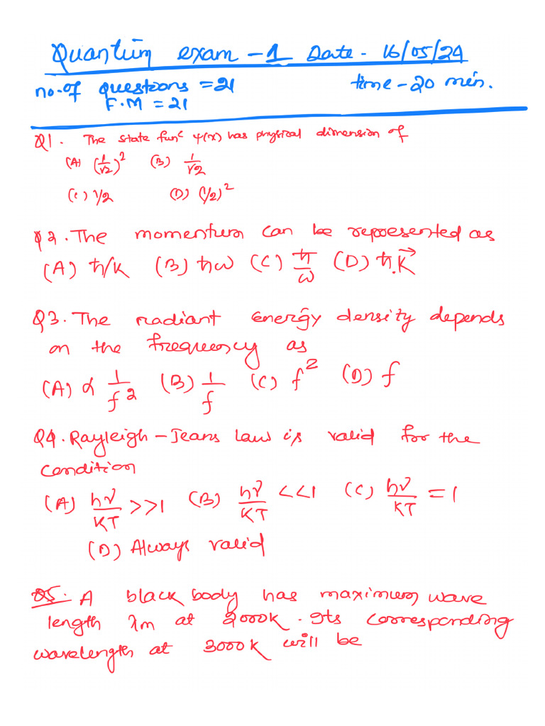 Quantum Exam-I Date - 16/05/24 | PDF