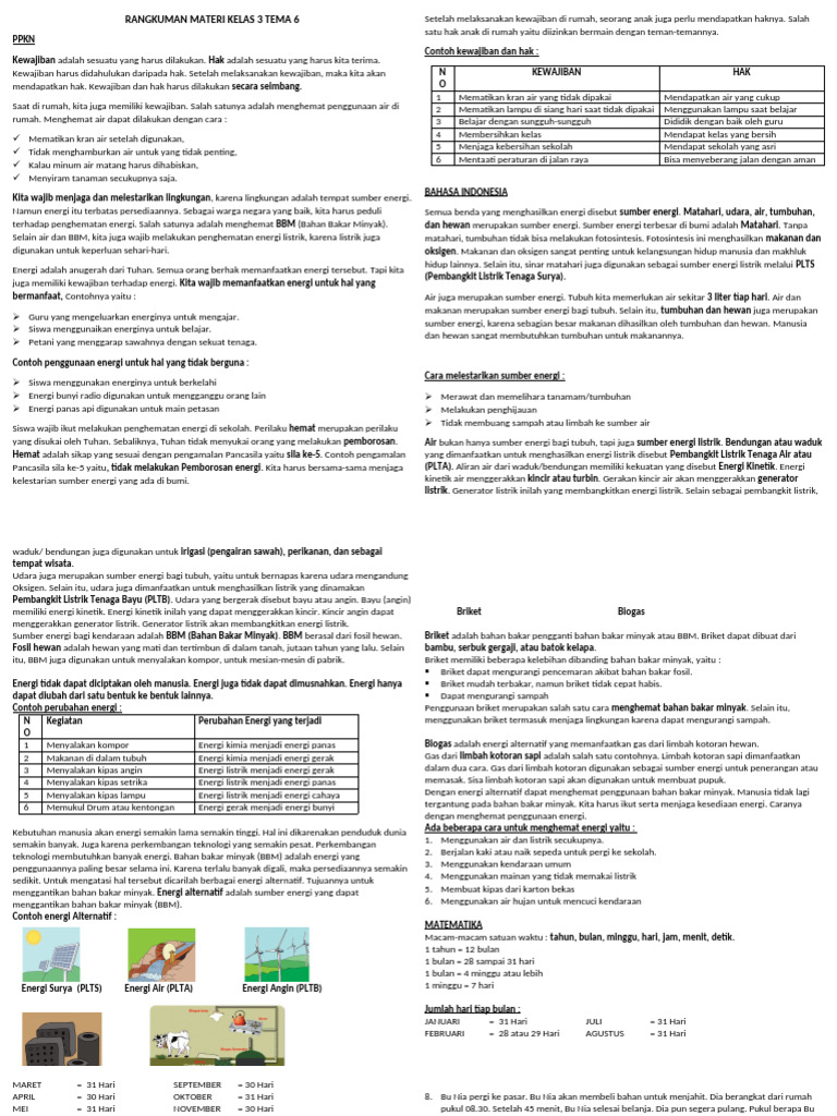 Rangkuman Materi k3 Tema 6 | PDF