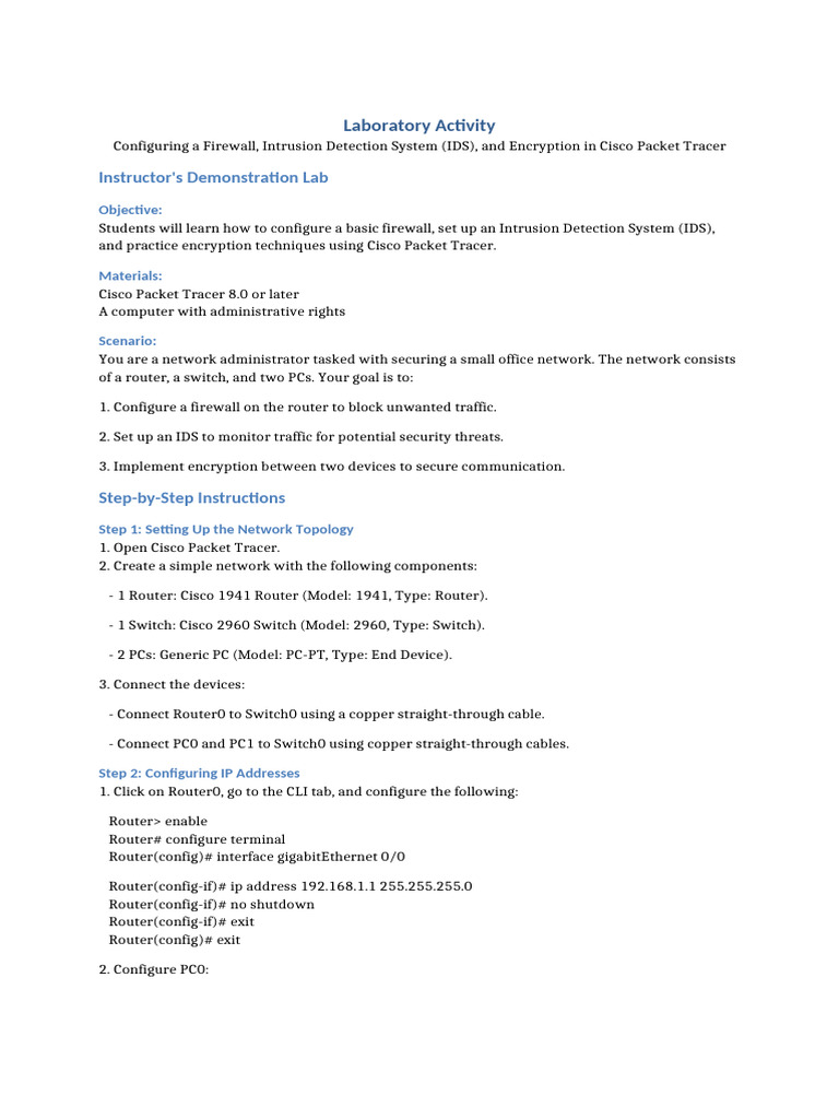 Laboratory Activity Firewall IDS Encryption | PDF | Router (Computing) | Computer Network