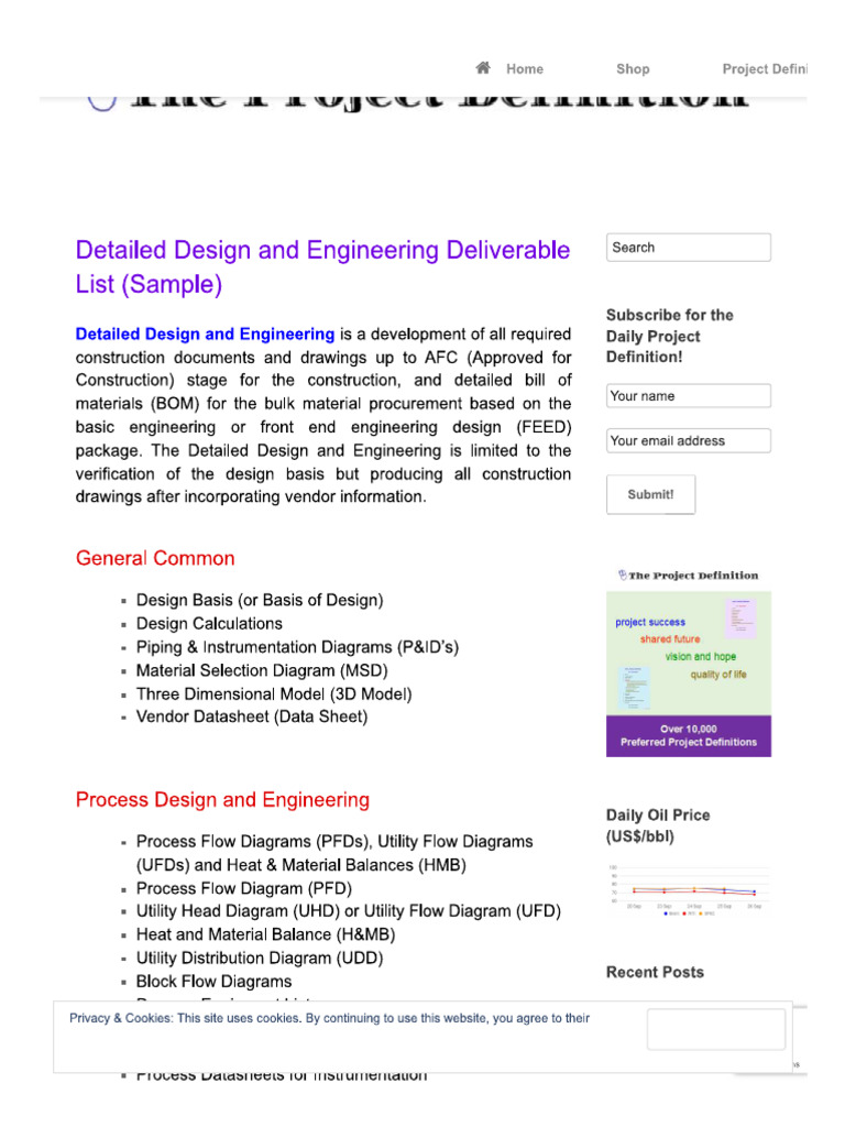 04 - Detailed Design and Engineering Deliverable List (Sample) | PDF