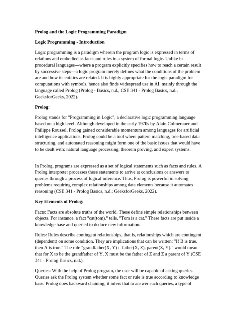 Prolog Logic Programming Writeup | PDF