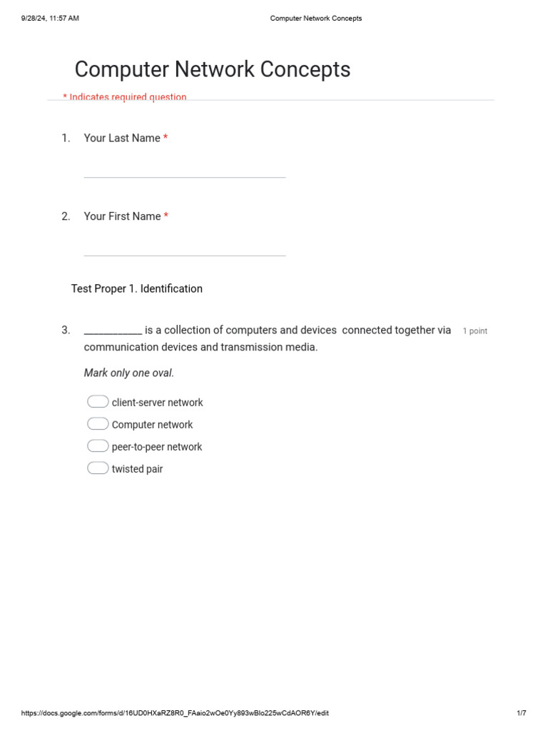 Computer Network Concepts Google Forms | PDF