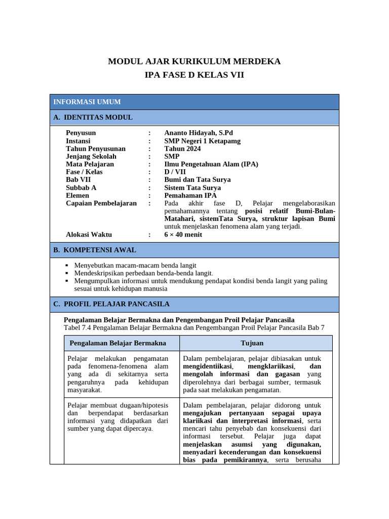 Modul Ajar Tata Surya Ananto | PDF