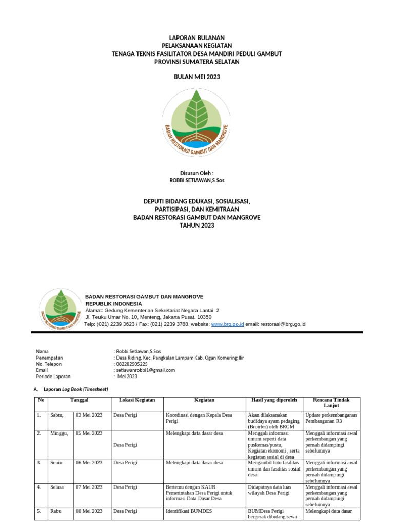 Logbook - Robbi Setiawan - Bulan Meil 2023 | PDF