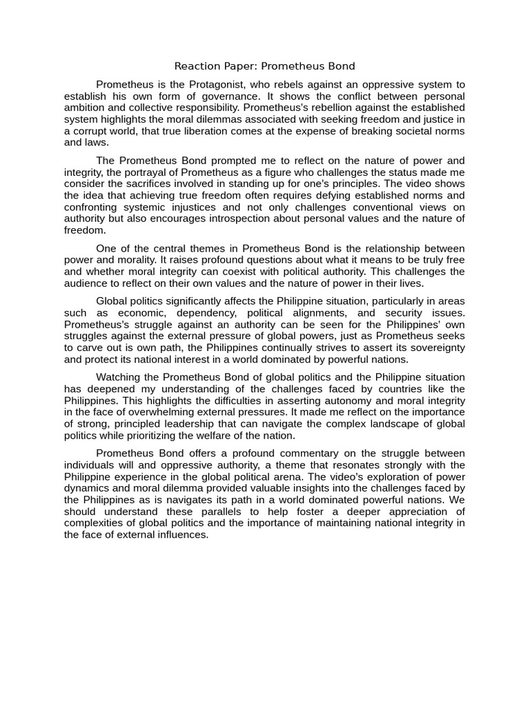 Prometheus Bond - Reaction Paper-1 - 1 | PDF