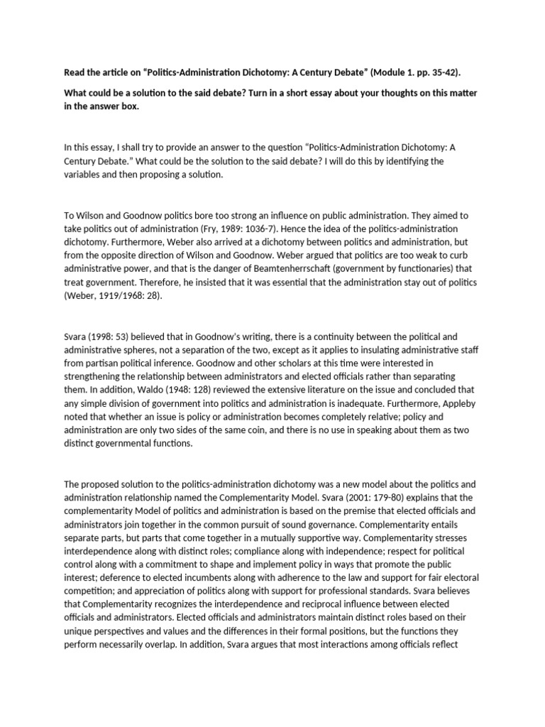POlitics-Dichotomy - Thought Paper | PDF | Max Weber | Career & Growth