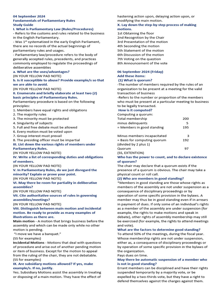 Prelims Study Guide - Parliamentary Procedure | PDF | Committee ...